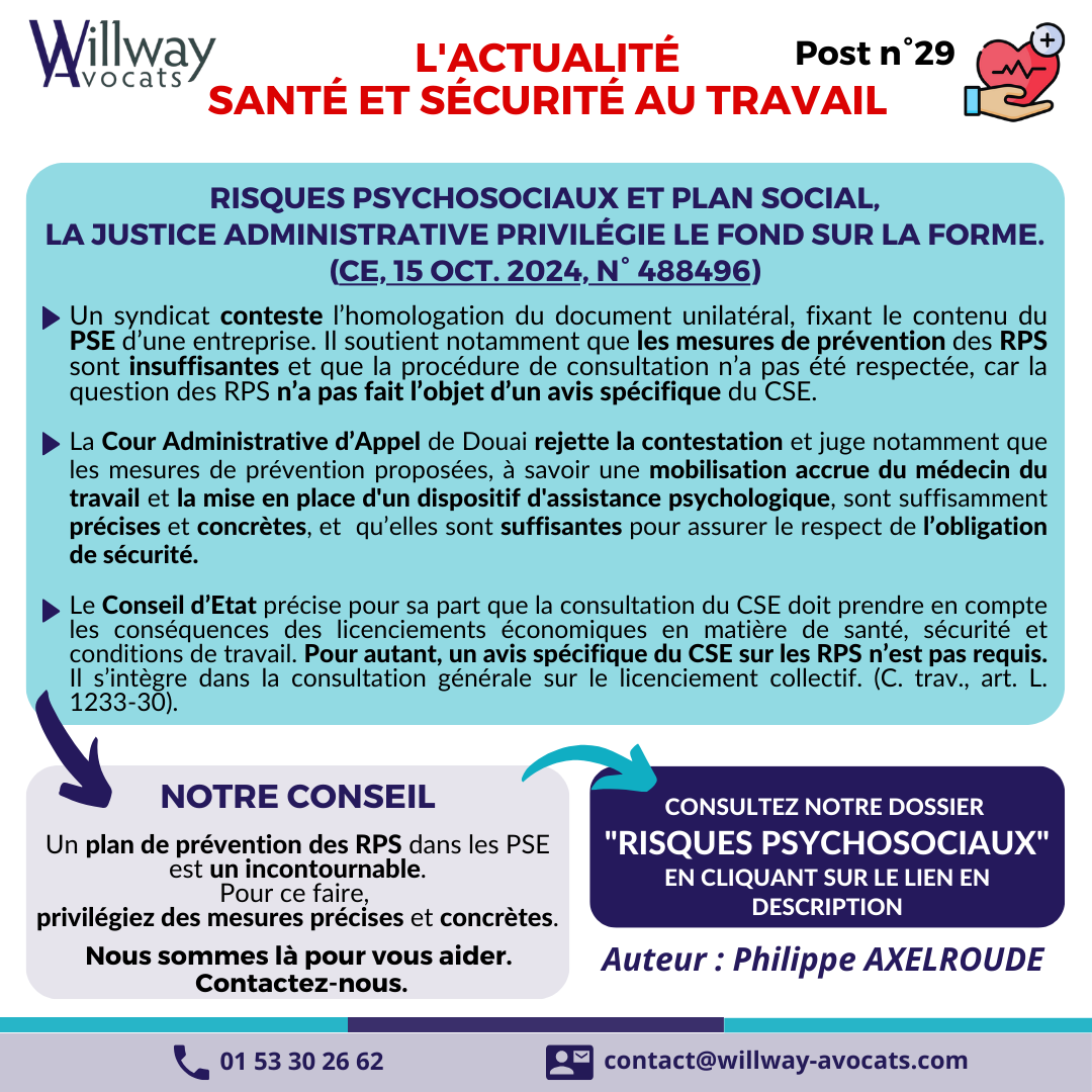 Risques psychosociaux plan social justice administrative